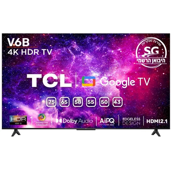 טלוויזיה חכמה 43 אינץ' TCL 4K UHD עם מערכת Google TV דגם 43V6B